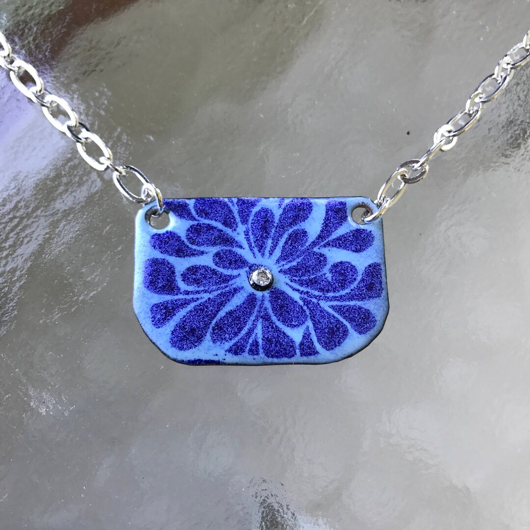 Stamped Copper Enameled Pendant - Etsy UK