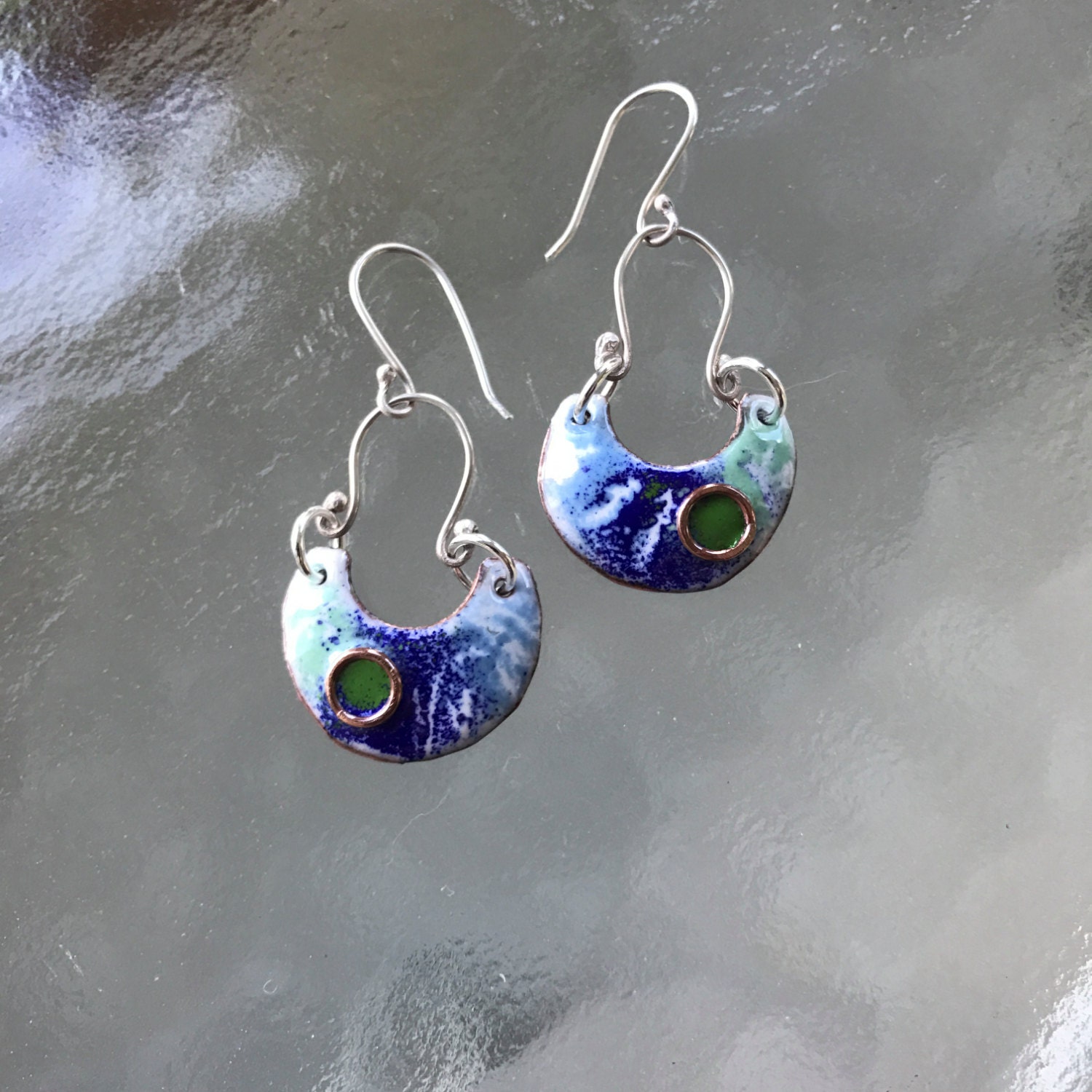Enameled Copper And Sterling Earrings Etsy Uk