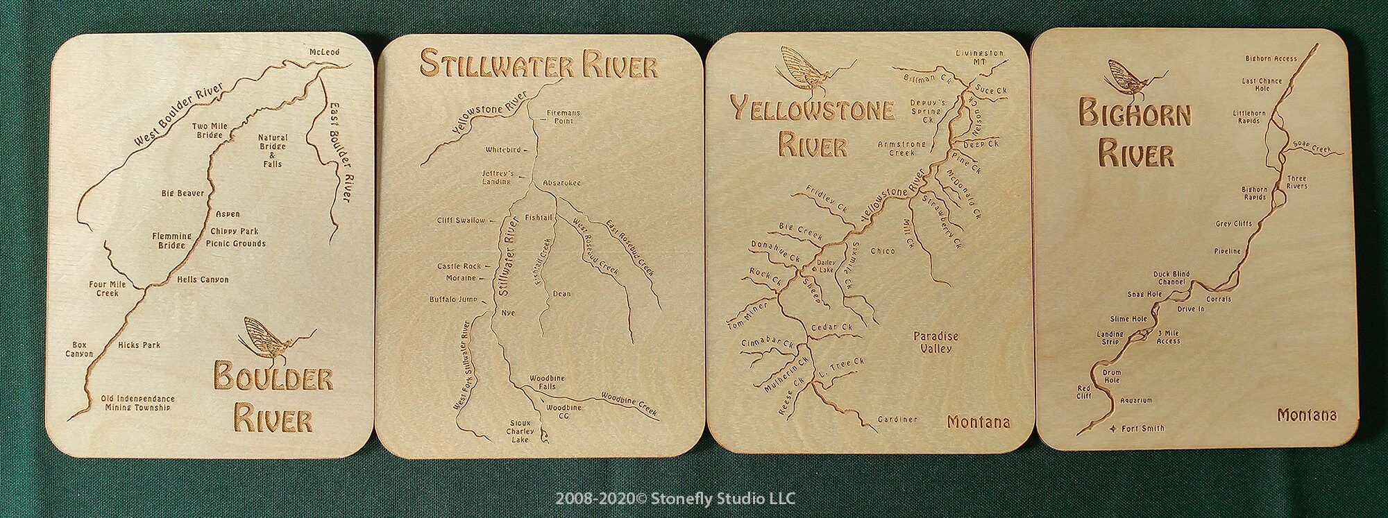 RIVER MAP COASTERS Set of 4. 4.25 X 5.5 Personalized Handcrafted Gift ...