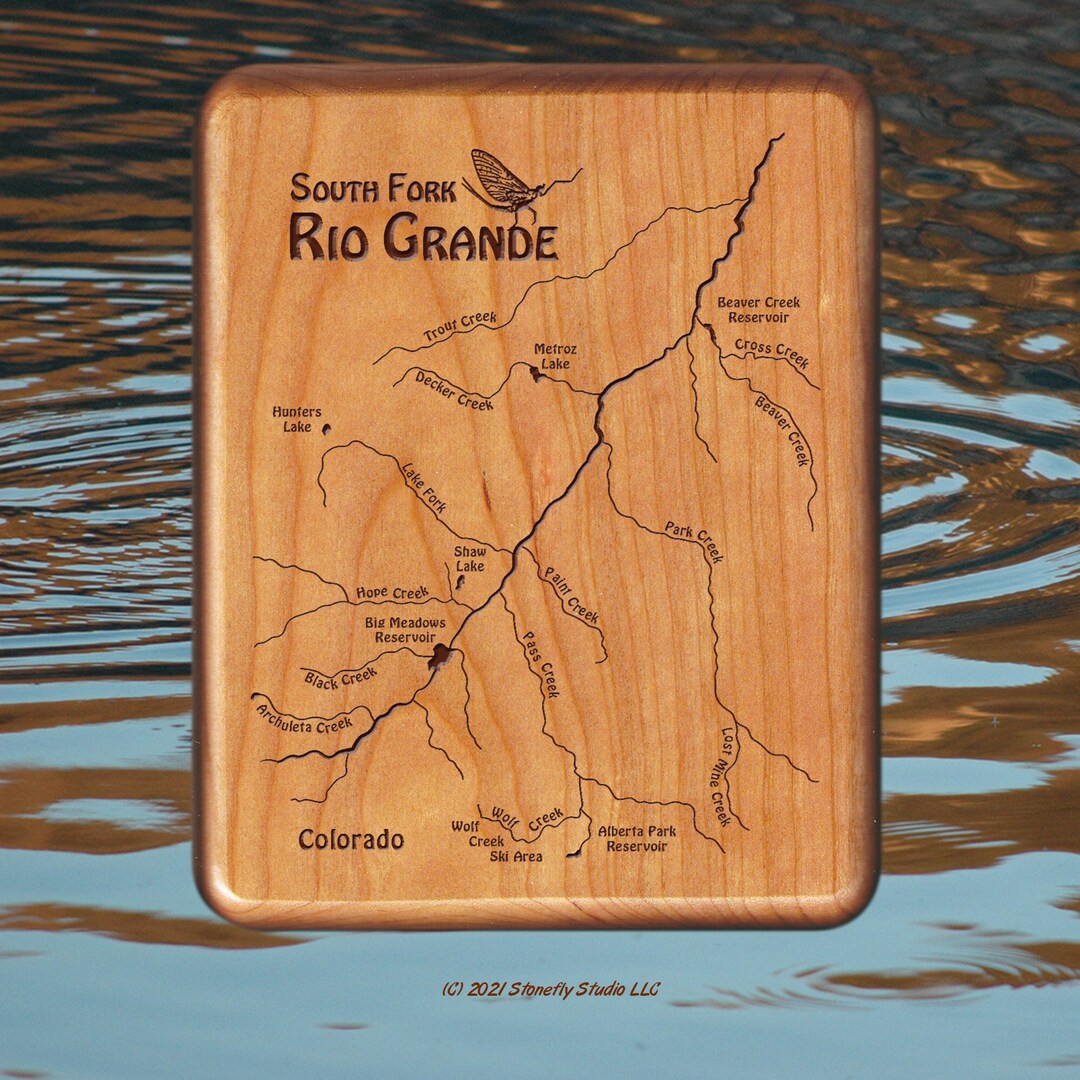 RIO GRANDE South Fork River Map Fly Box. Personalized Gift. Handcrafted ...