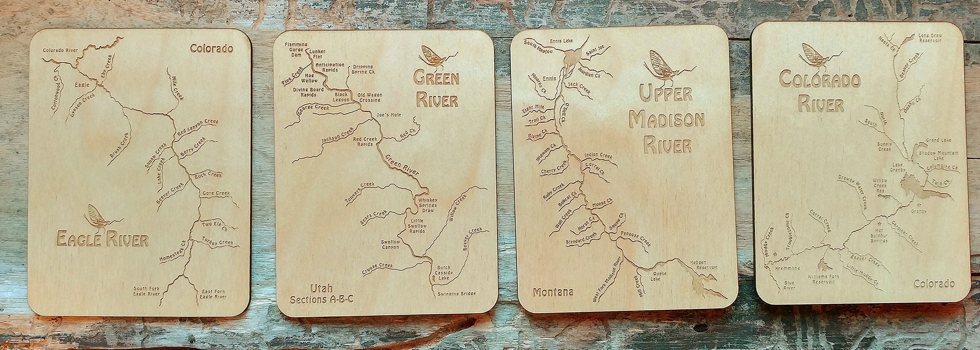 RIVER MAP COASTERS Set of 4. 4.25 X 5.5 Personalized Handcrafted Gift ...