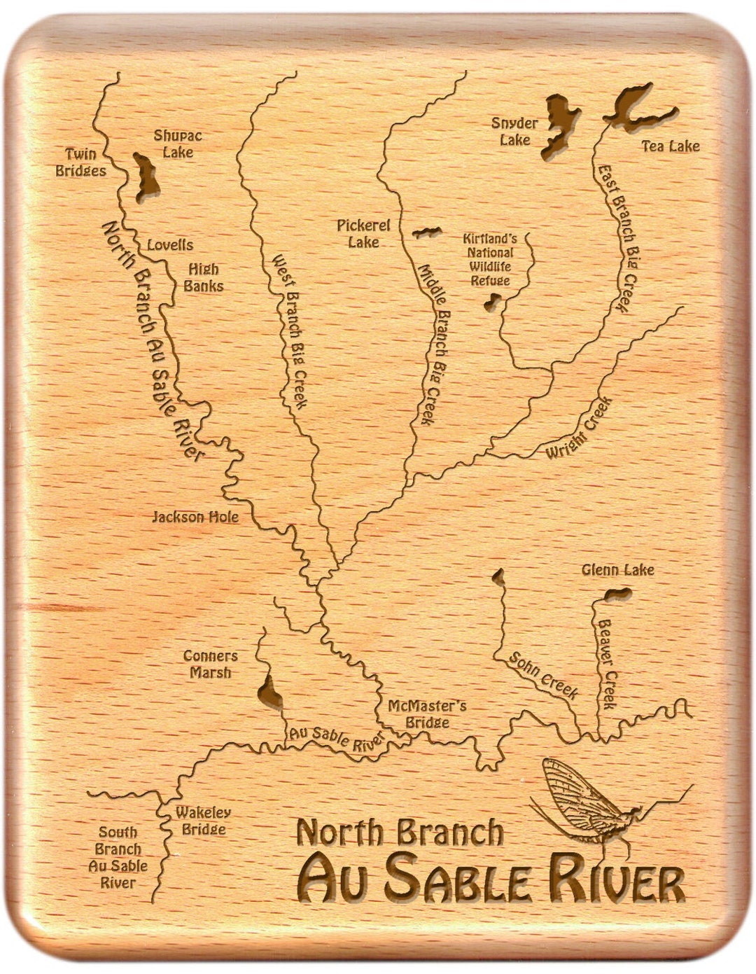 AU SABLE North Branch River Map Fly Box -personalized, Handcrafted ...