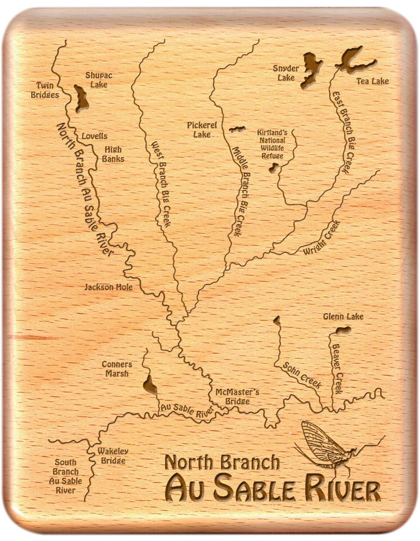 AU SABLE North Branch River Map Fly Box -personalized, Handcrafted ...