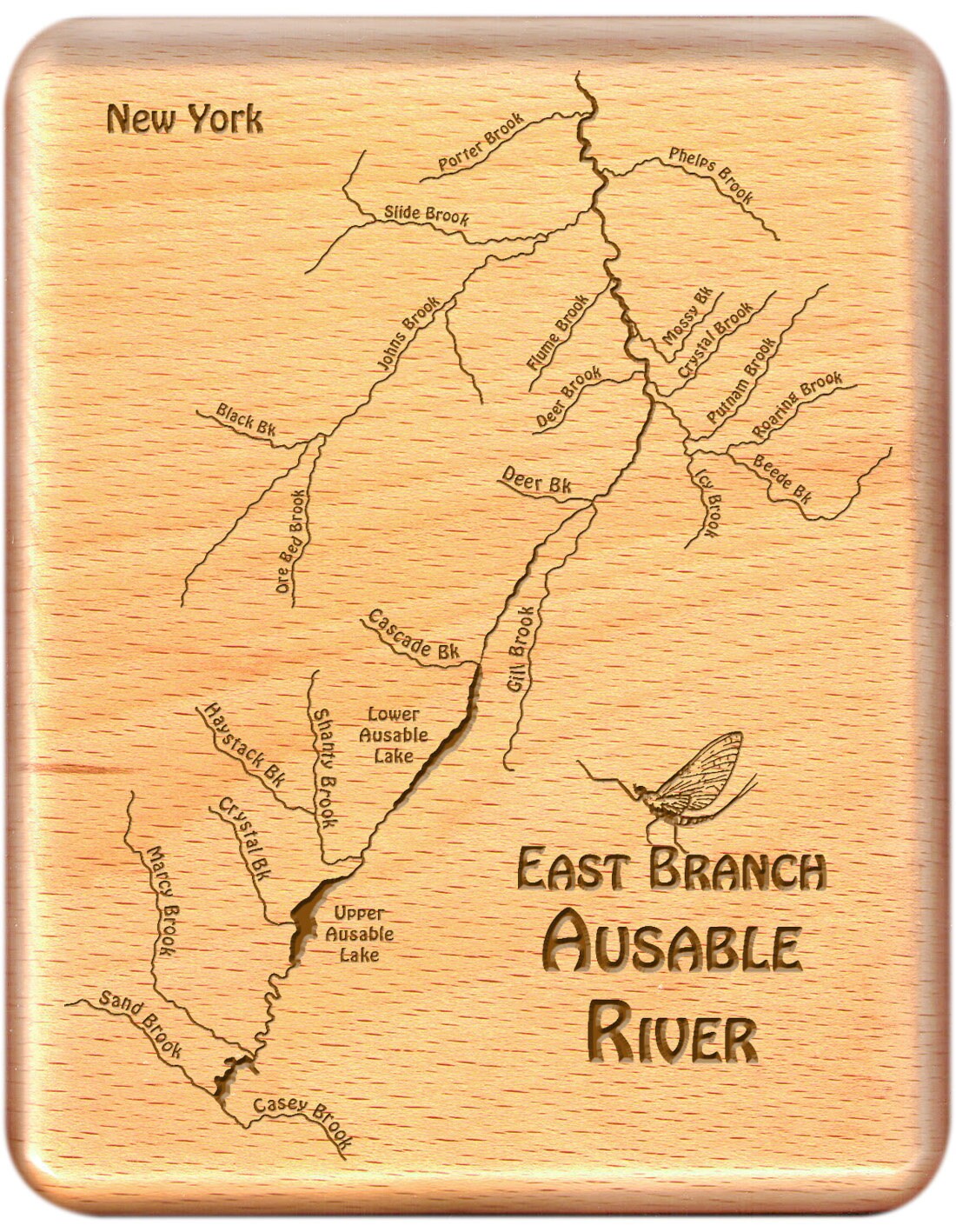 AUSABLE, East Branch, River Map Fly Box - Personalized, Handcrafted ...