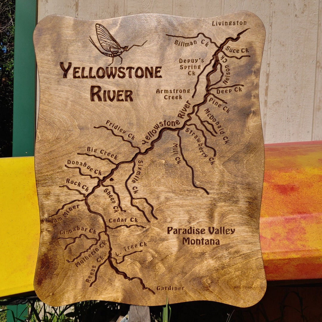 UPPER YELLOWSTONE River Map Wall Art. 18x22". Personalized. Baltic ...