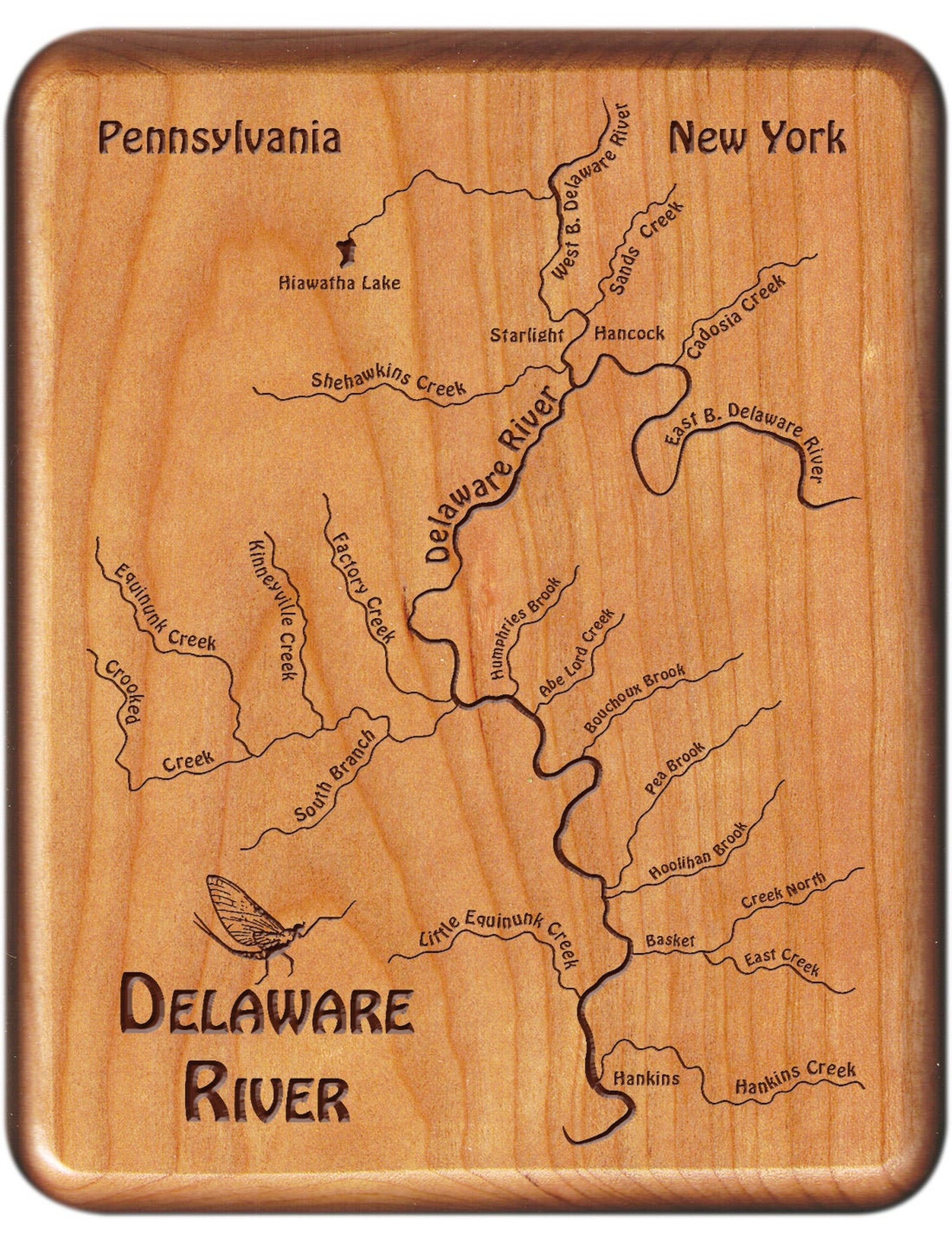DELAWARE River Map Fly Box - Personalized, Handcrafted, Custom Laser ...