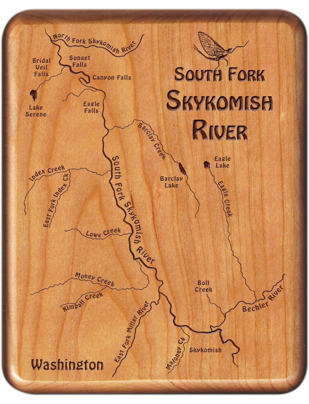 SKYKOMISH South Fork River Map Fly Box. Personalized, Custom Laser ...