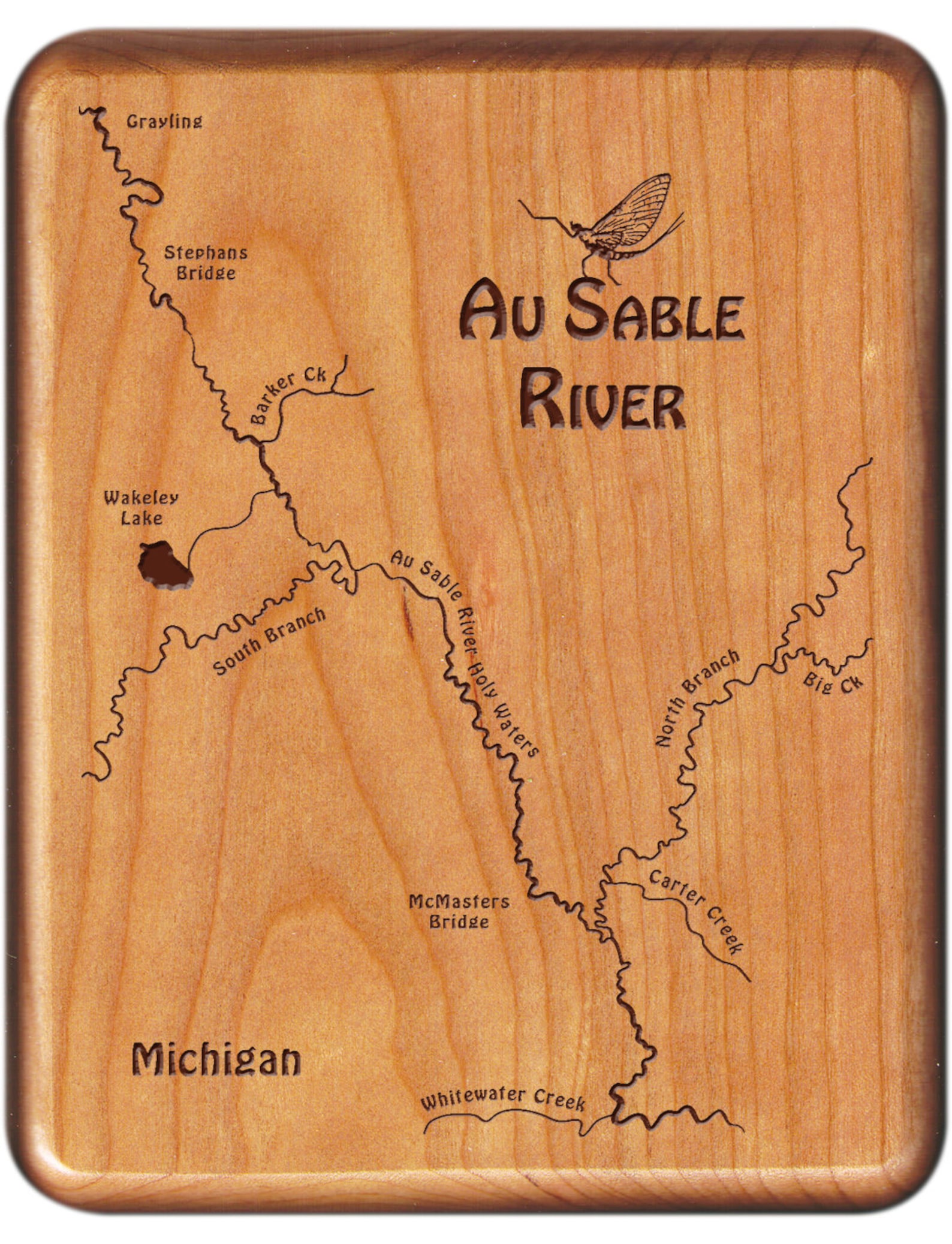 AU SABLE RIVER Map Fly Box - Custom Laser Engraved, Personalized Gift ...