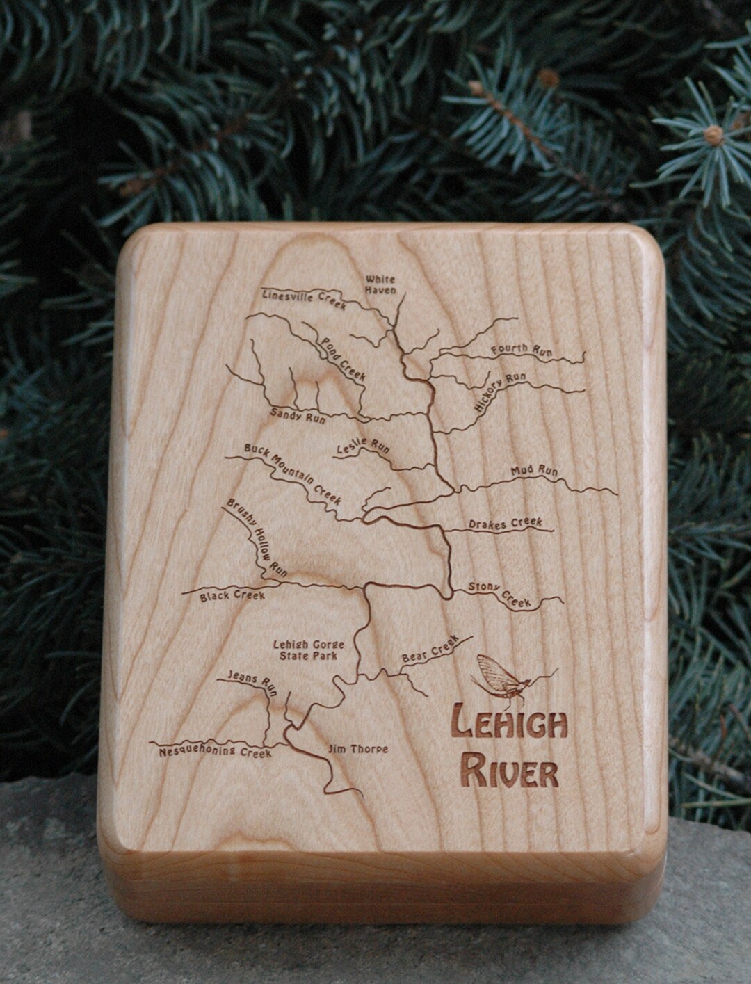 LEHIGH RIVER MAP Fly Box - Handcrafted, Custom Designed, Laser Engraved ...