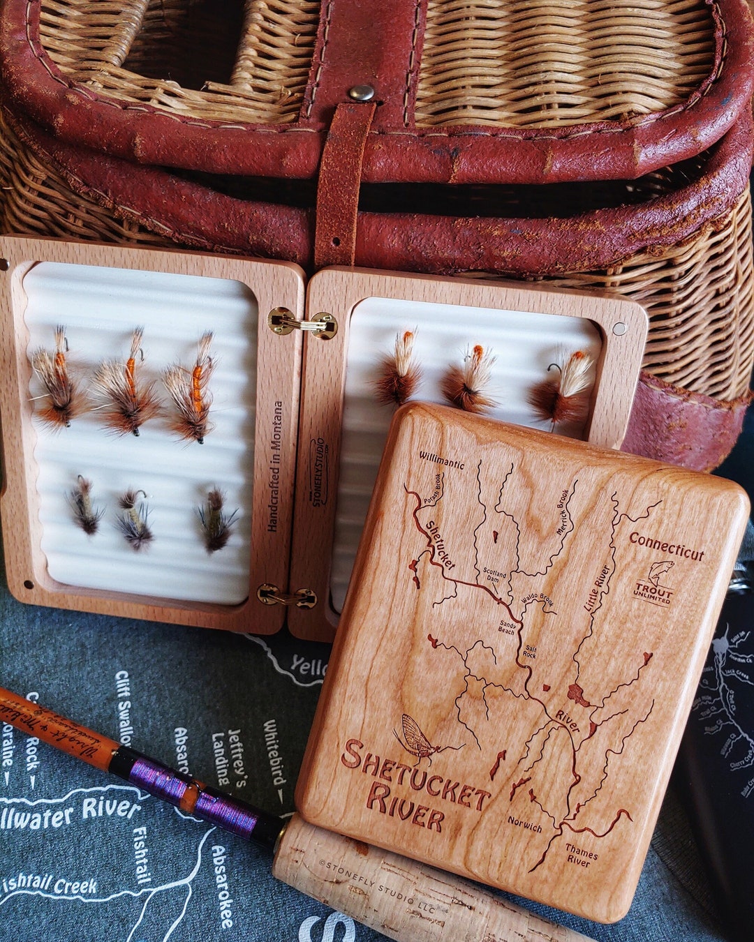 SHETUCKET RIVER Map Fly Box. Personalized Handcrafted Gift. Custom ...