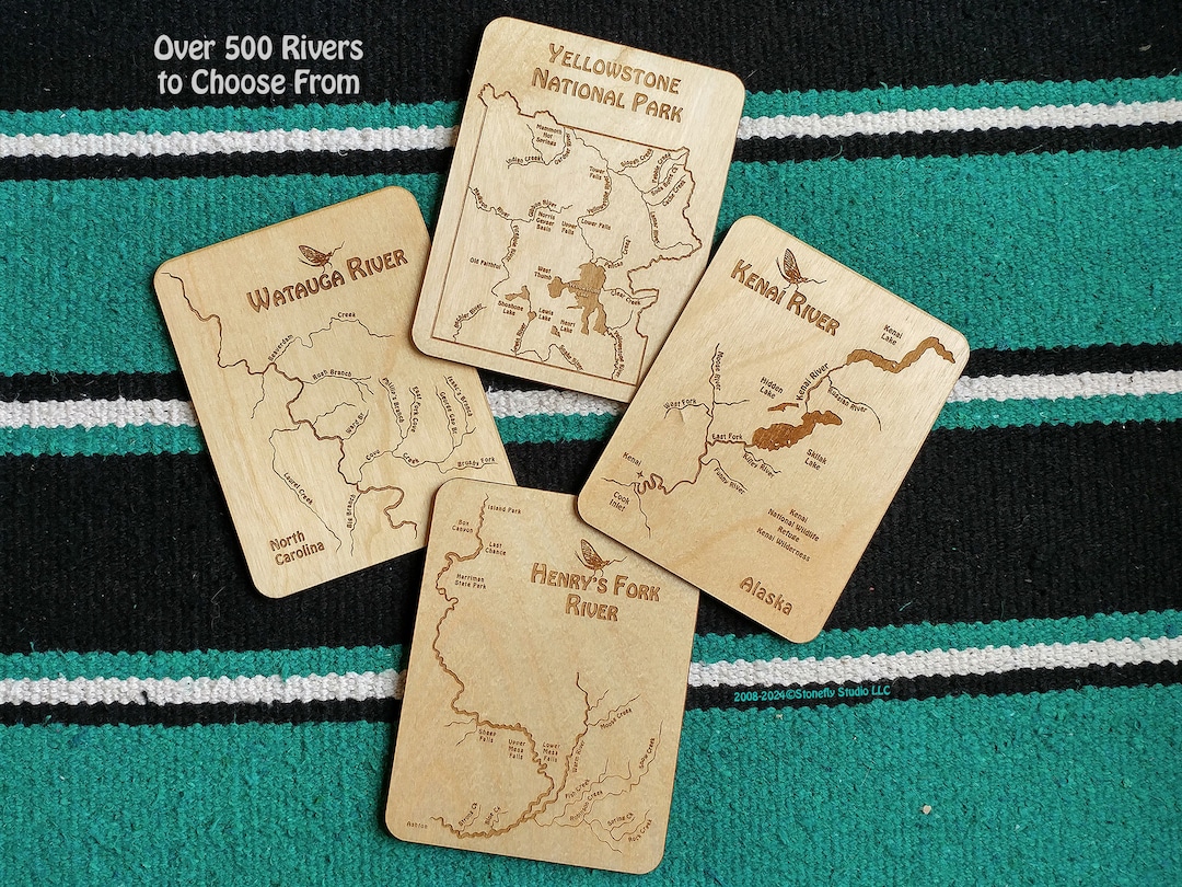 RIVER MAP COASTERS Set of 4. 4.25 X 5.5 Personalized Handcrafted Gift ...