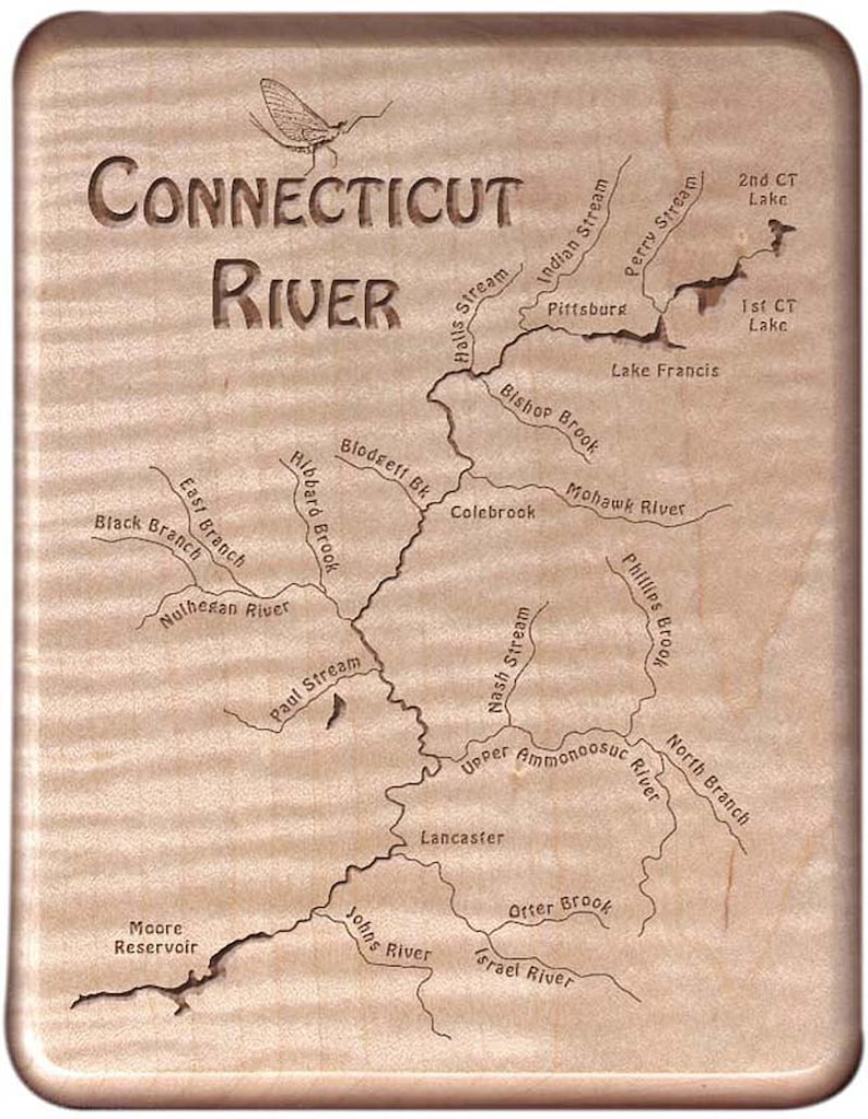 CONNECTICUT RIVER Map Fly Box. Personalized Gift Handcrafted - Etsy
