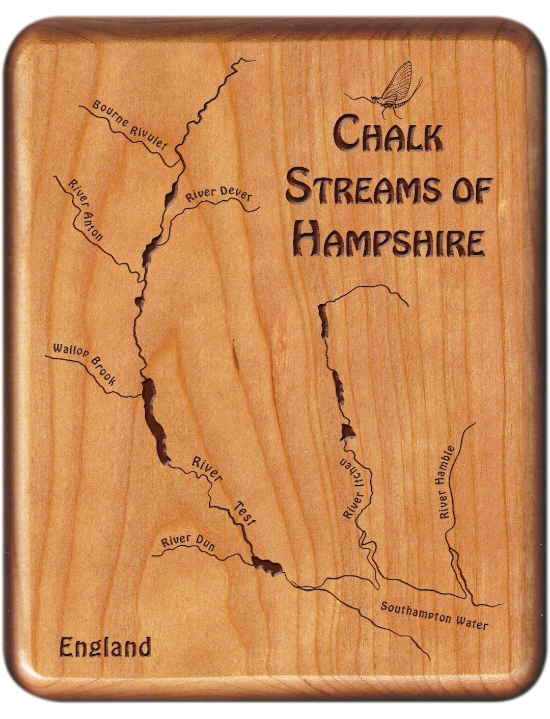CHALK STREAMS of HAMPSHIRE River Map Fly Box. Personalized, Custom ...