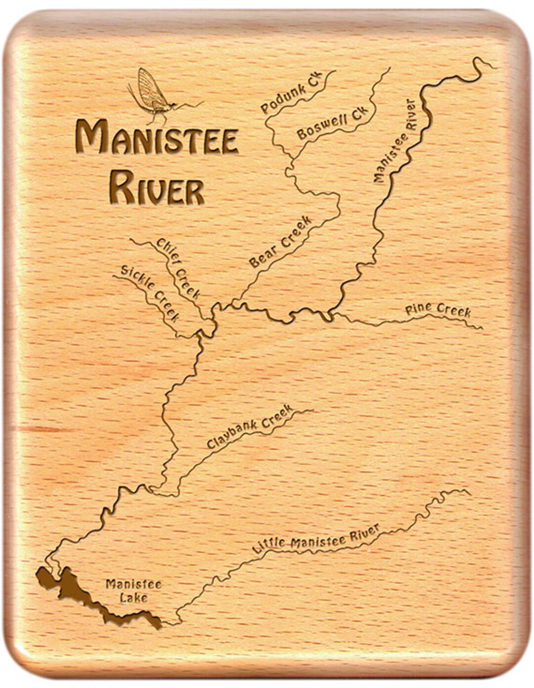 Fly Box - MANISTEE RIVER MAP - Michigan Fly Fishing - Handcrafted ...