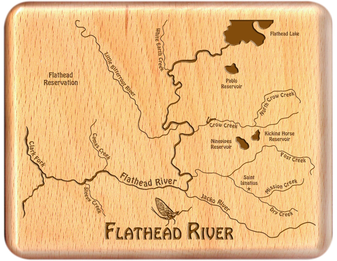FLATHEAD RIVER LOWER Section Map Fly Fishing Box. Personalized, Custom ...