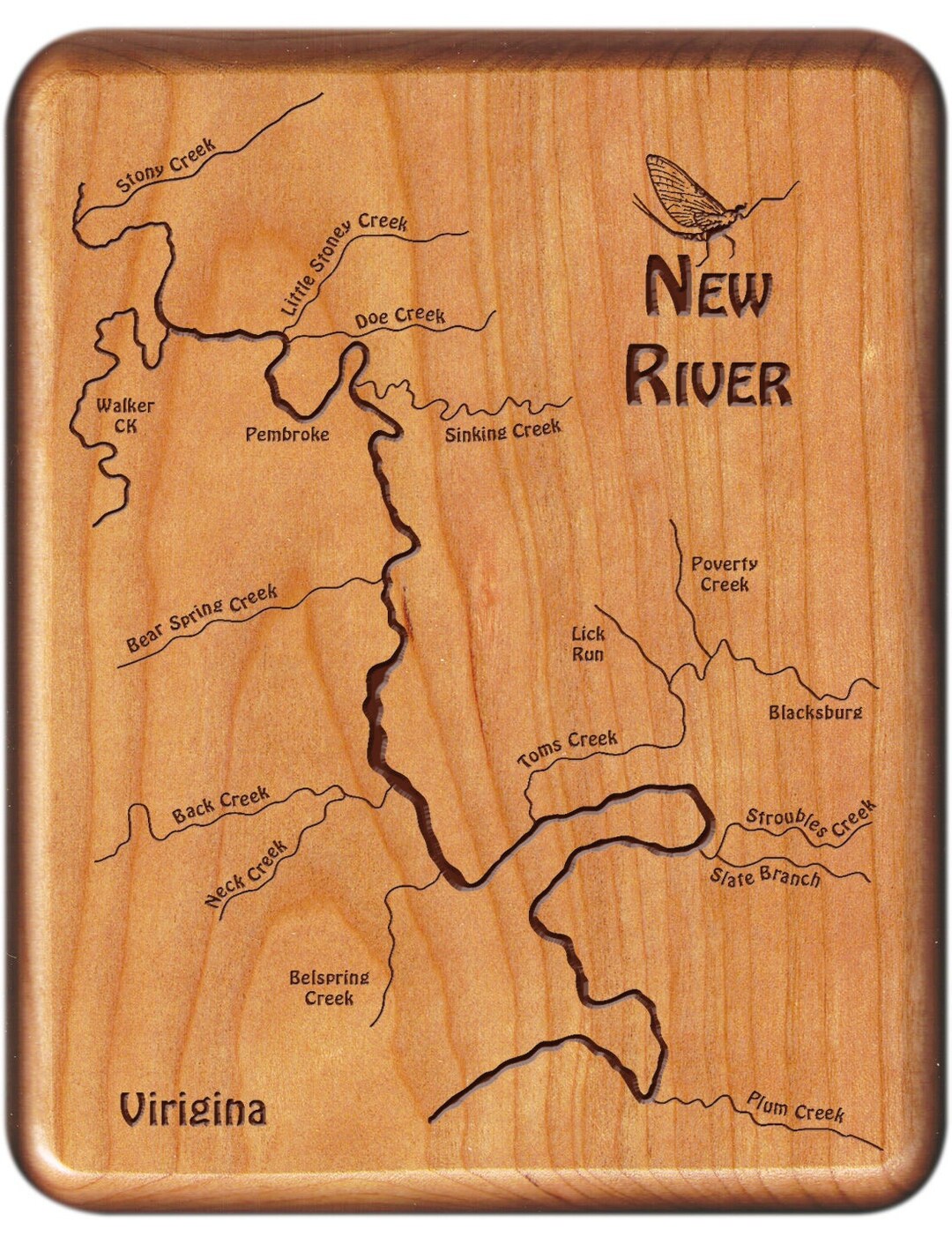 NEW RIVER Map Fly Fishing Box. Personalized, Handcrafted, Custom ...