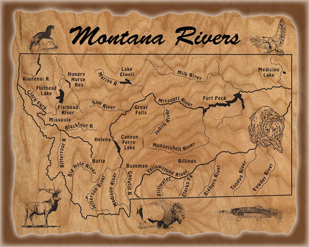 MONTANA RIVERS Map Wildlife Art Poster 16x20 Original Stonefly Studio ...