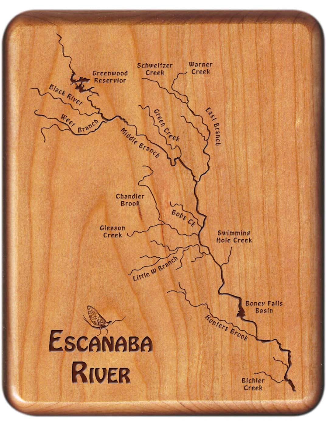 ESCANABA RIVER Map Fly Box Handcrafted Custom Engraved and | Etsy