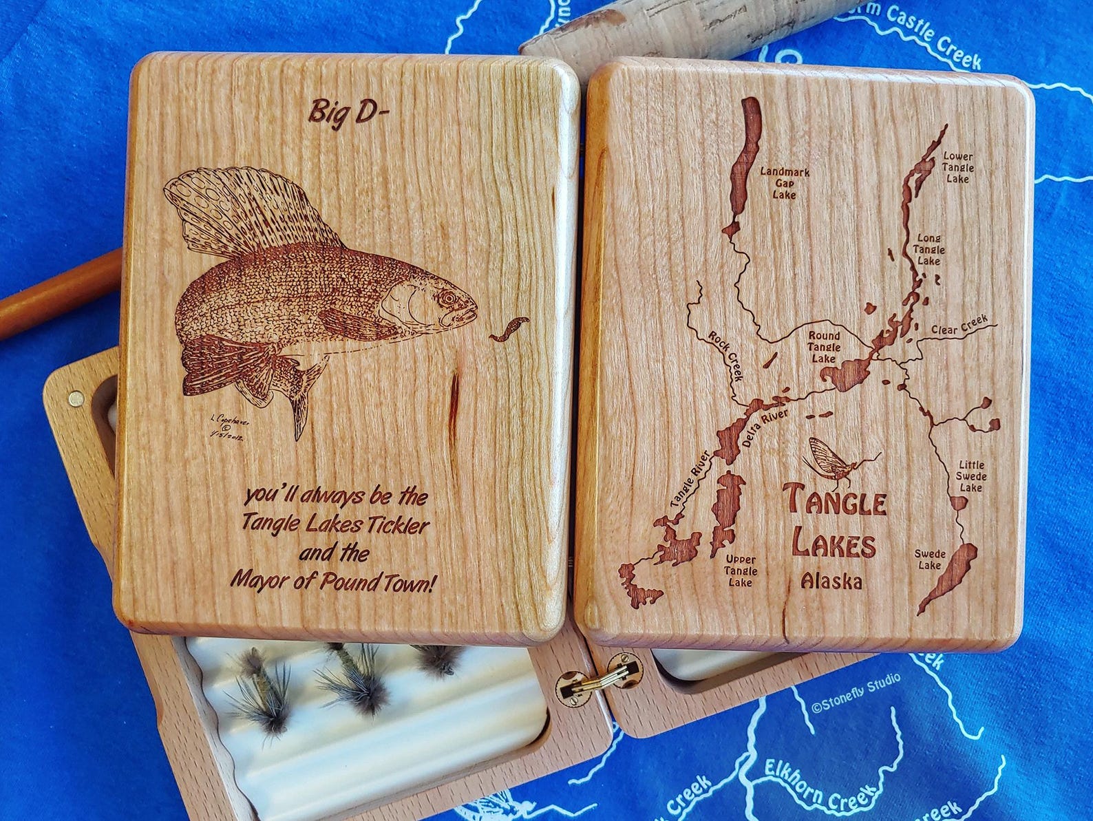 TANGLE LAKES River Map Fly Box. Personalized, Handcrafted, Custom Laser ...