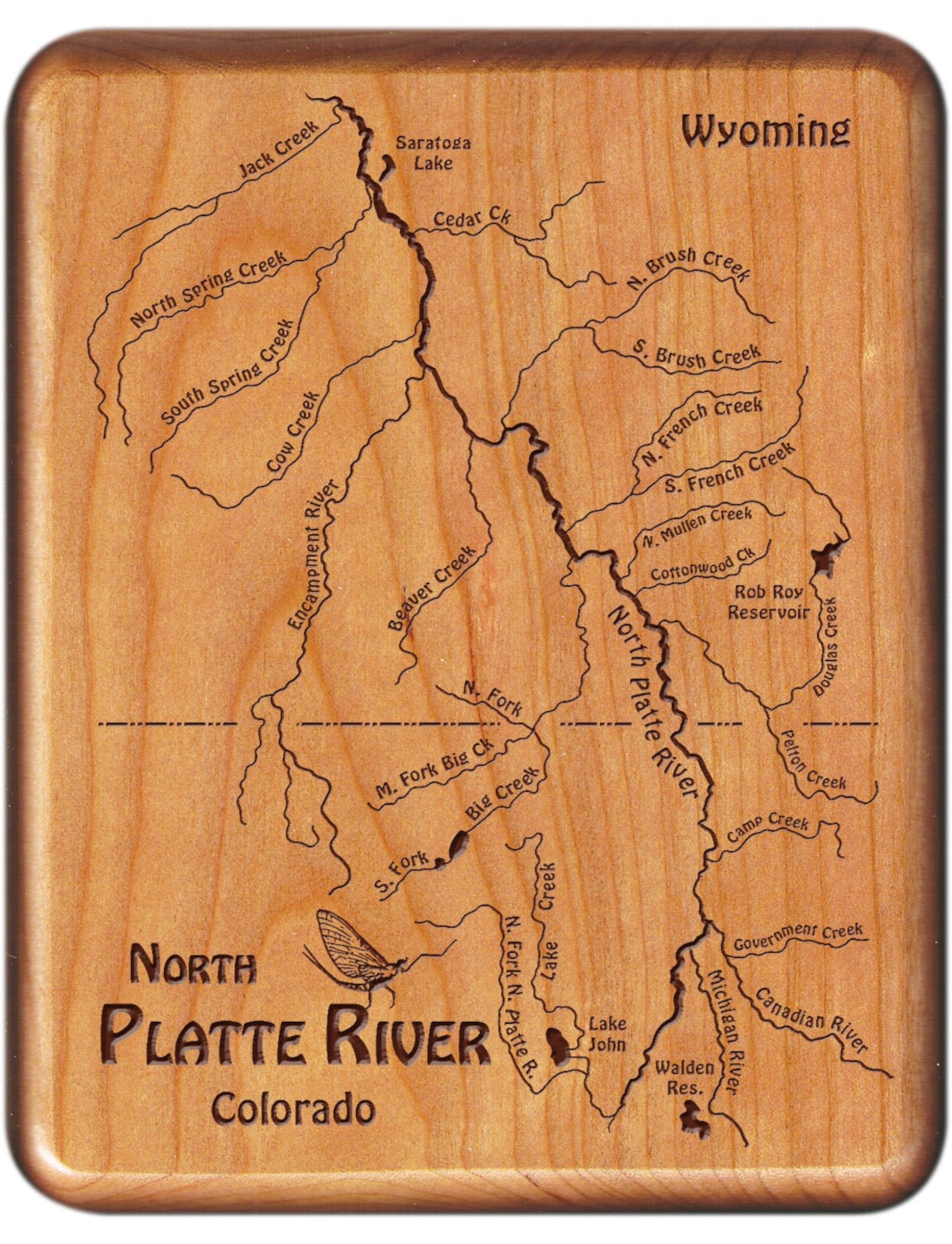 North PLATTE River Map Fly Box. Personalized, Custom Laser Engraved ...