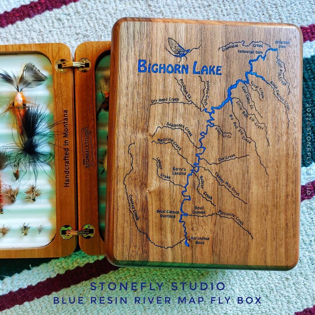 BLUE RESIN FLY Box. Personalized Fishing Gift With Choice of Pre ...