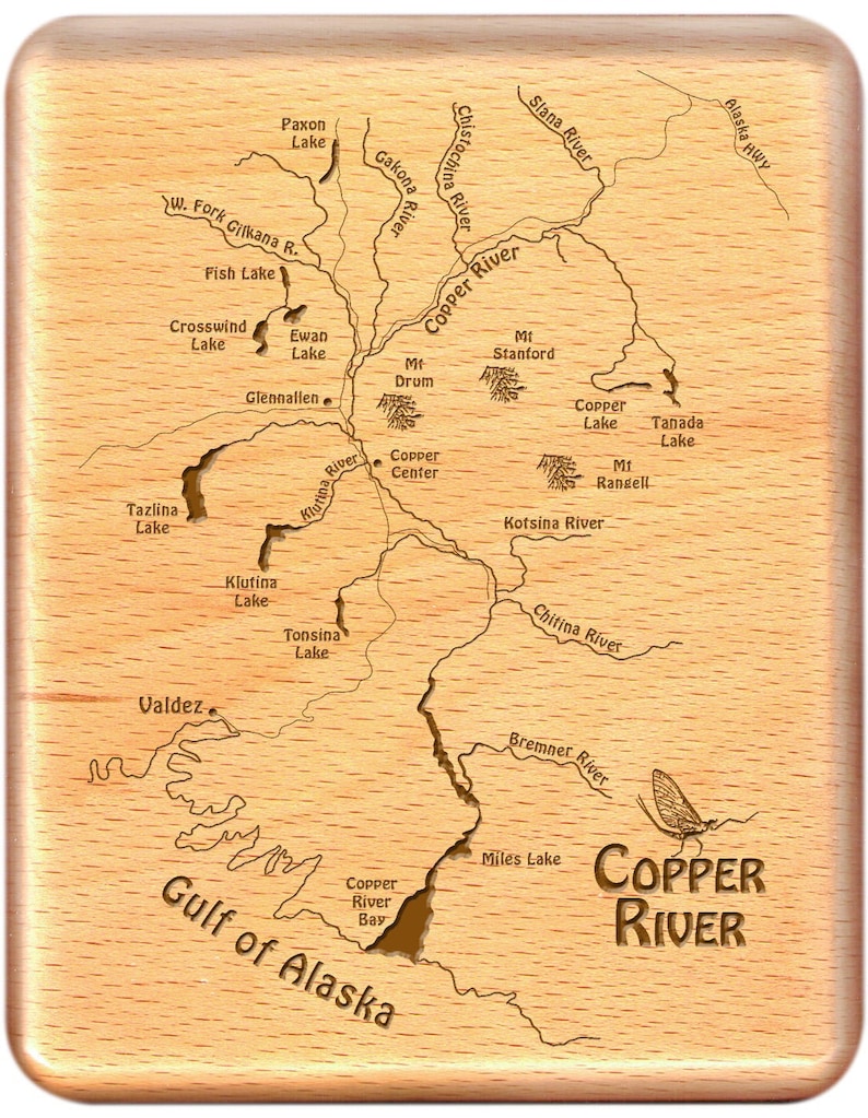 COPPER River - AK Gulf River Map Fly Box. Personalized, Custom Laser ...