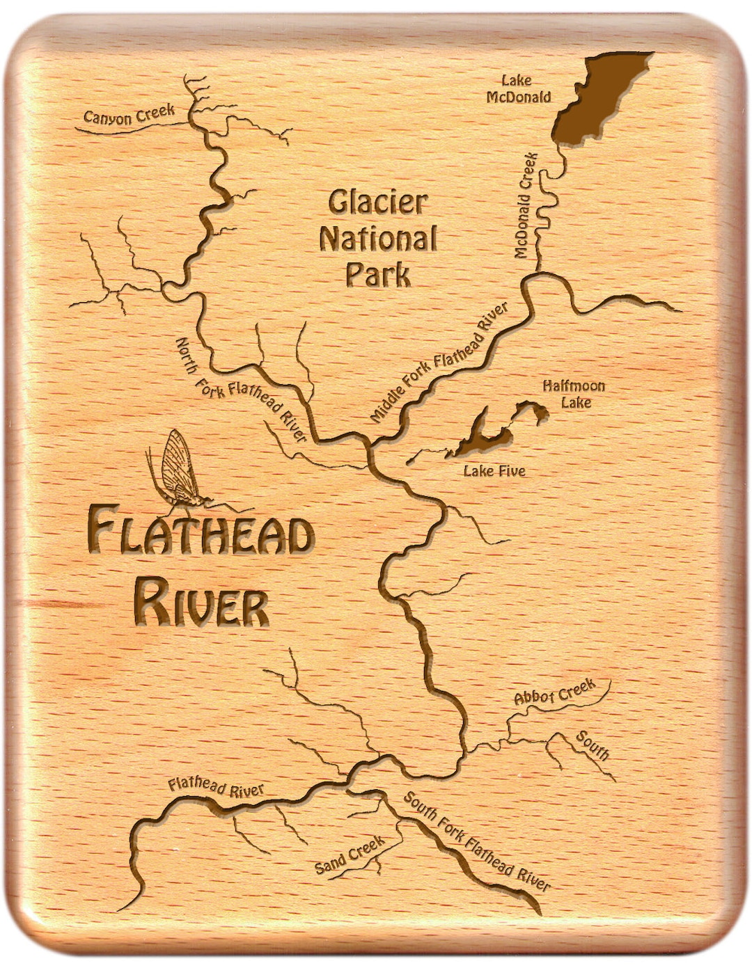 FLATHEAD RIVER Map Fly Box GNP. Personalized, Handcrafted, Custom ...