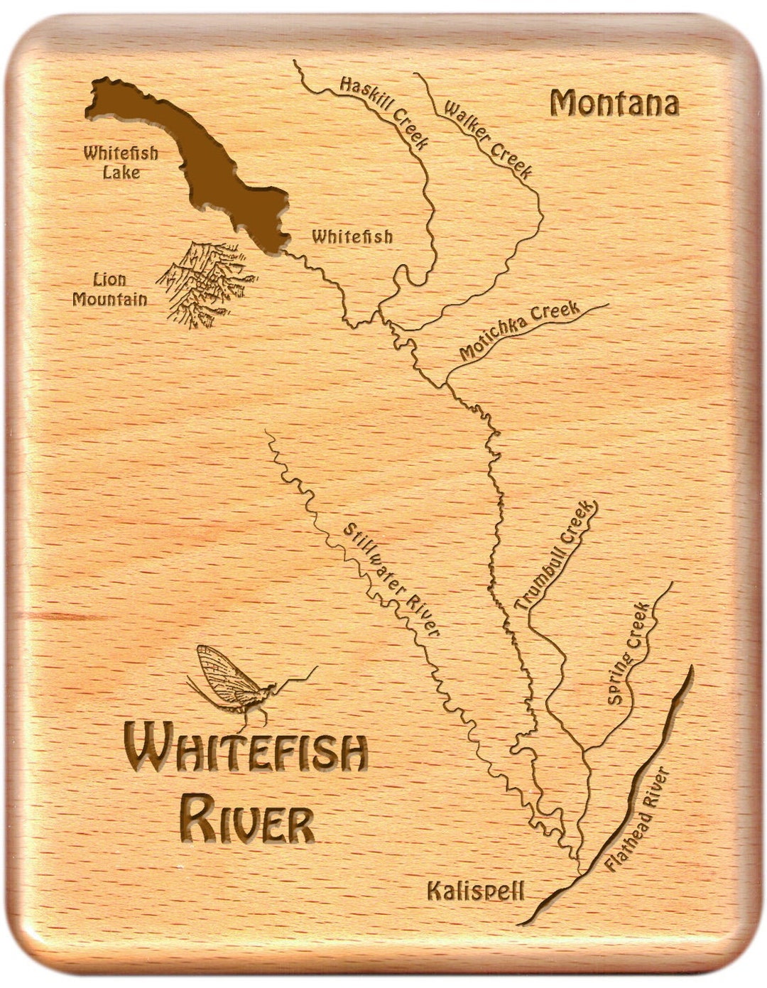 WHITEFISH RIVER Map Fly Box. Personalized, Custom Designed, Laser ...