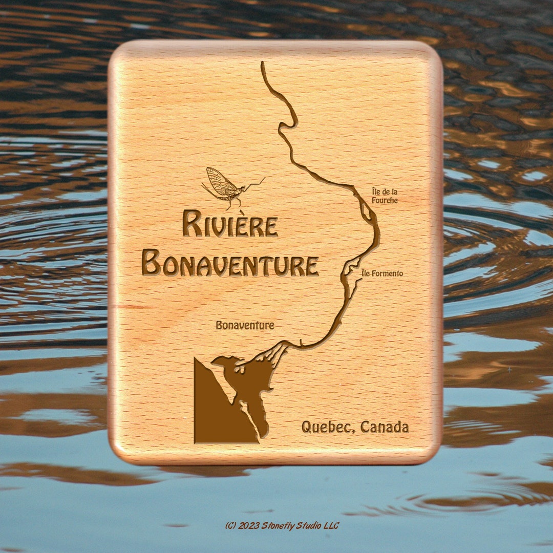RIVIERE BONAVENTURE River Map Fly Box. Personalized Handcrafted Gift ...