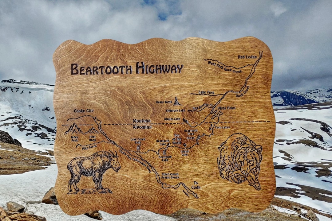 BEARTOOTH HIGHWAY Map Wall Art. 18x22". Personalized, Handcrafted ...