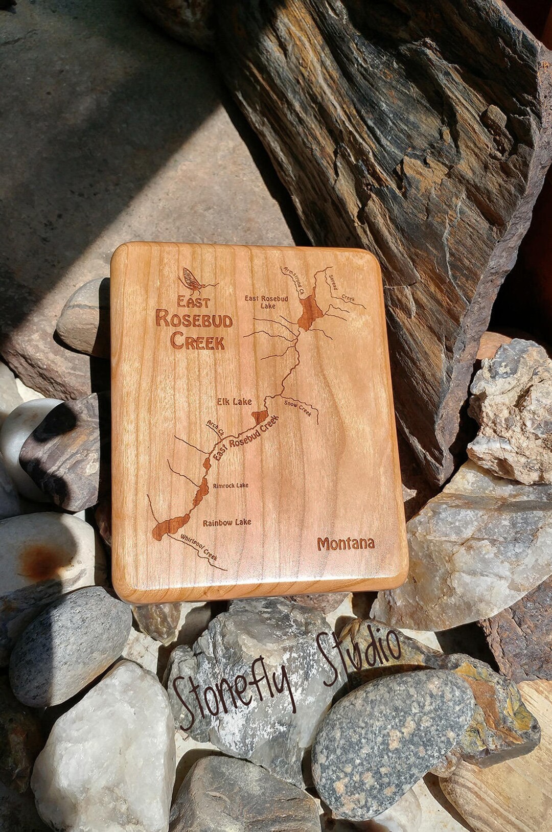 East Rosebud Creek, Upper, River Map Fly Box - Handcrafted, Custom ...