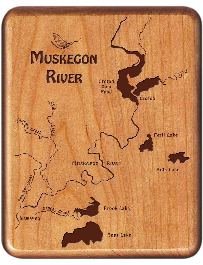 MUSKEGON RIVER Map Fly Box. Personalized Handcrafted Custom - Etsy