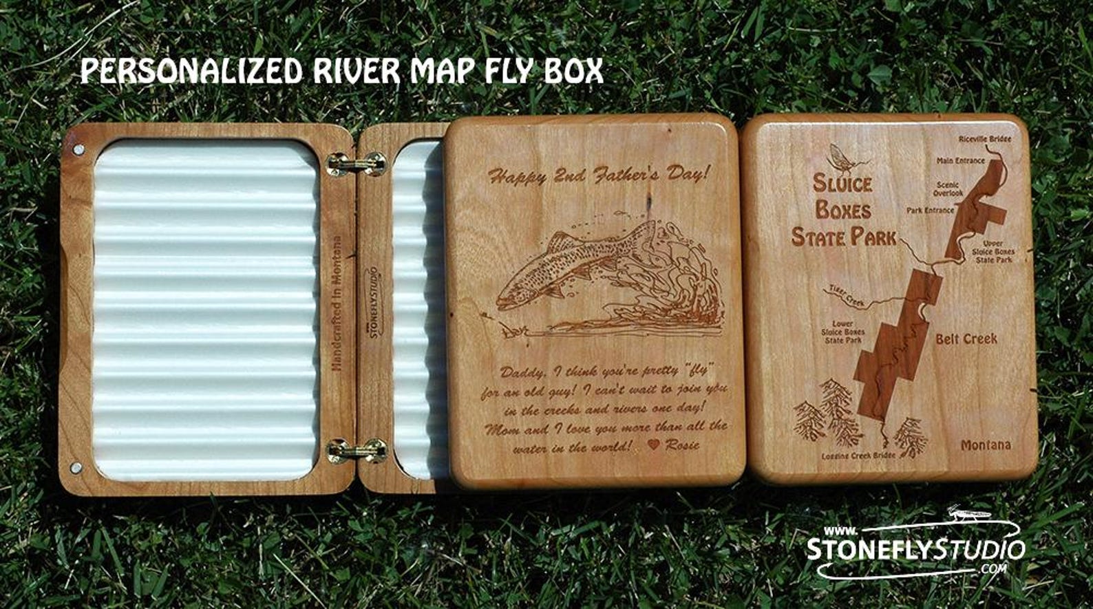 HENRY'S FORK Fly Fishing Box. Personalized River Map Gift. Handcrafted ...