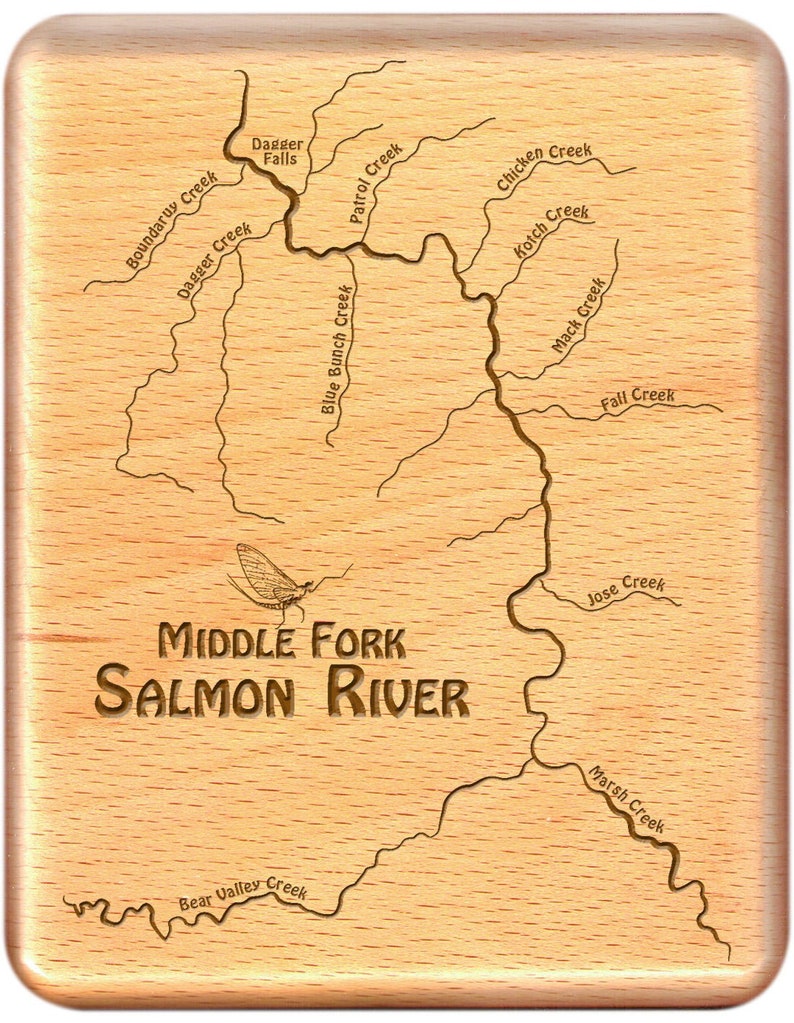 SALMON RIVER Middle Fork Headwaters Map Fly Fishing Box - Personalized ...