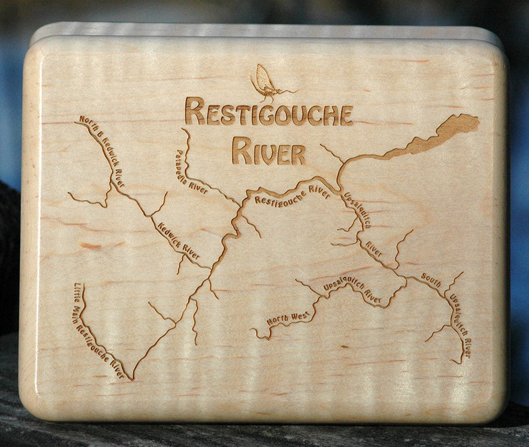 RESTIGOUCHE RIVER Map Fly Box - Handcrafted, Custom Designed, Laser ...