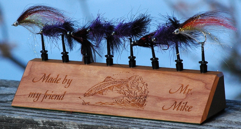 FLY HOLDER Fly Fishing Tied Flies Display 8 Clip - Personalized Gift ...