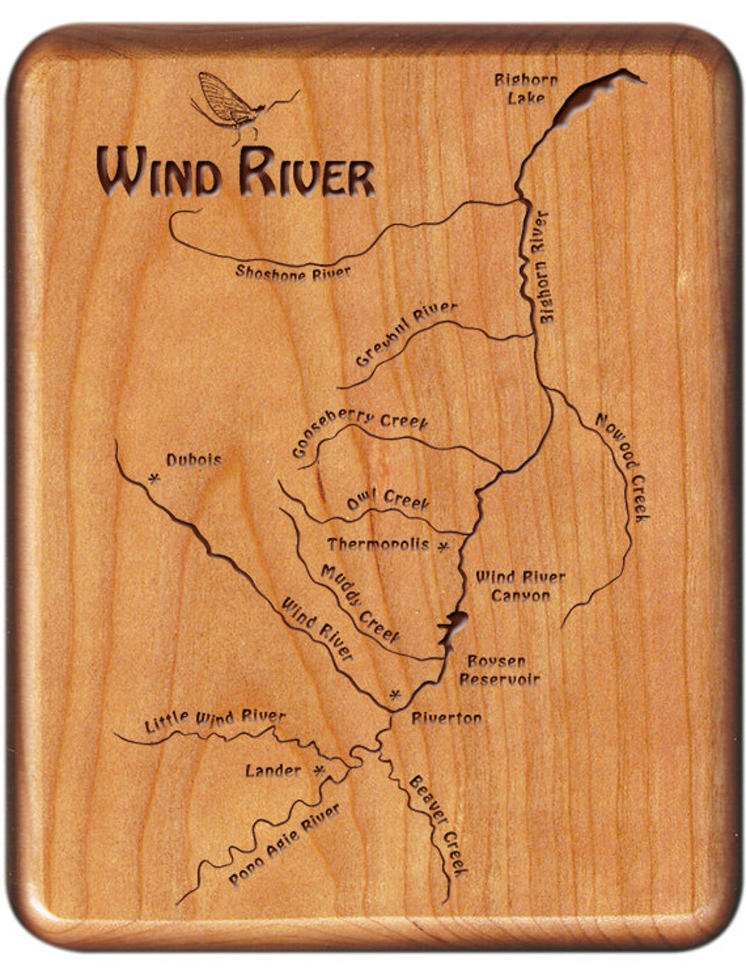 Fly Box - WIND RIVER MAP - Fly Fishing Wyoming - Handcrafted, Laser ...