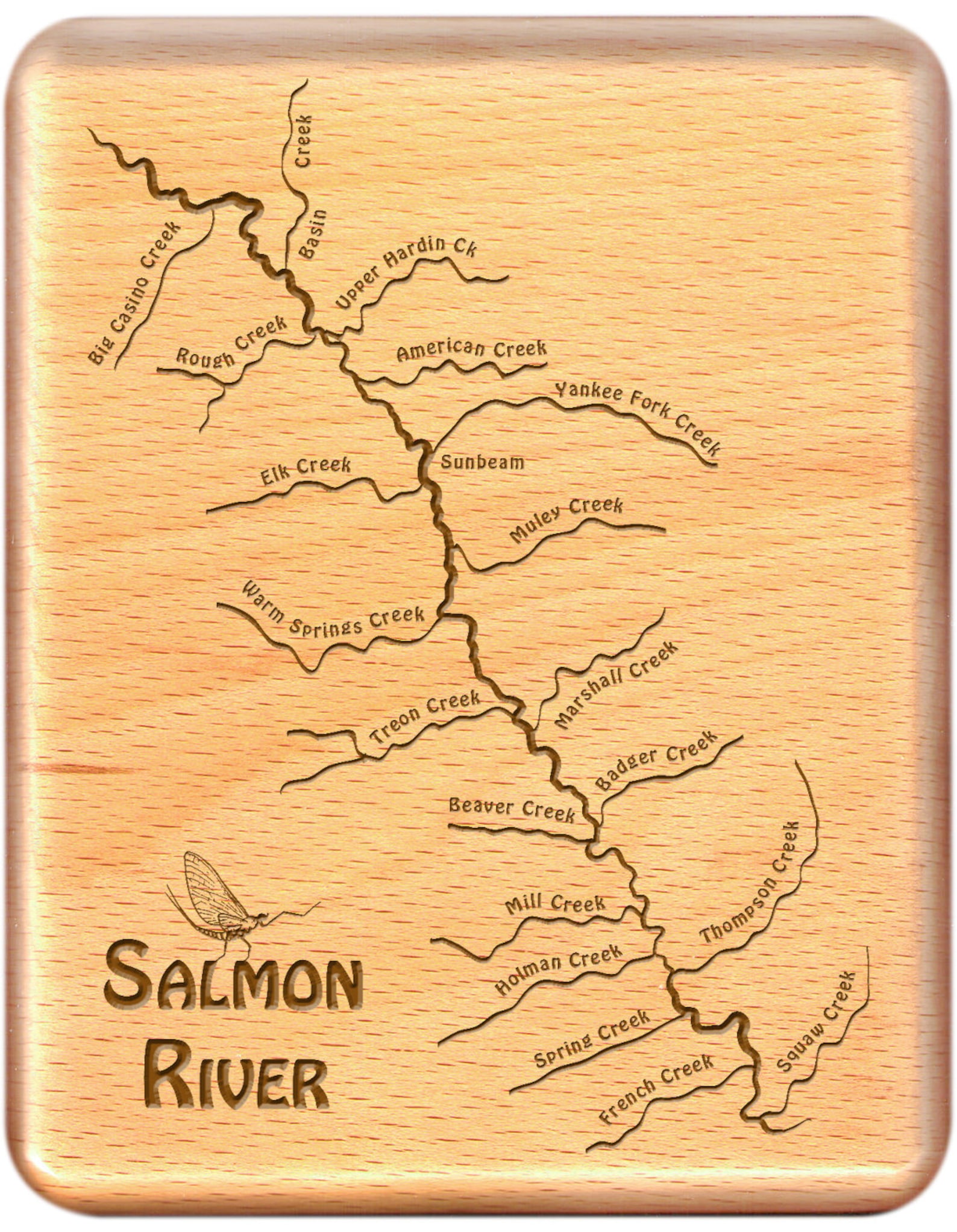 SALMON RIVER Map Fly Fishing Box -personalized, Custom Designed, Laser ...