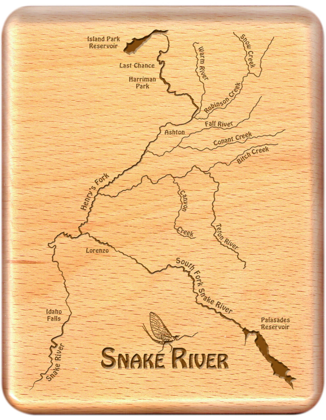 SNAKE RIVER Headwaters River Map Fly Box -handcrafted, Custom Designed, Laser Engraved. Includes ...