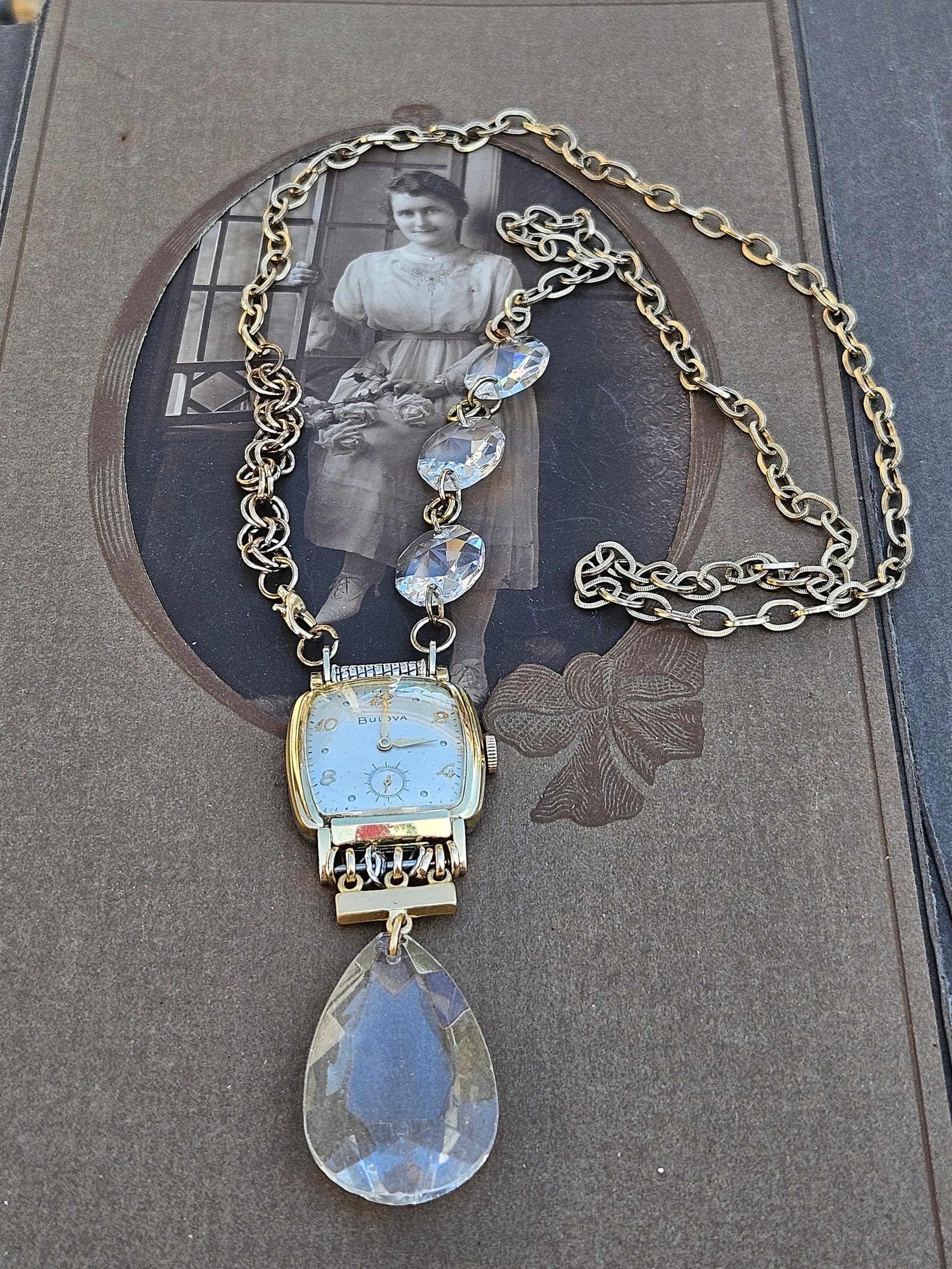 Vintage Bulova Watch Pendant Necklace, Repurposed Vintage Bulova Watch ...