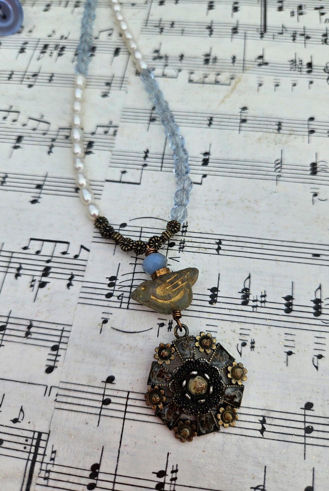 Freshwater Pearl Crystal Bird Necklace, Pearl Crystal Jewelry, Czech ...