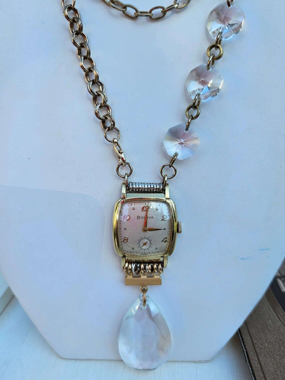Vintage Bulova Watch Pendant Necklace, Repurposed Vintage Bulova Watch ...