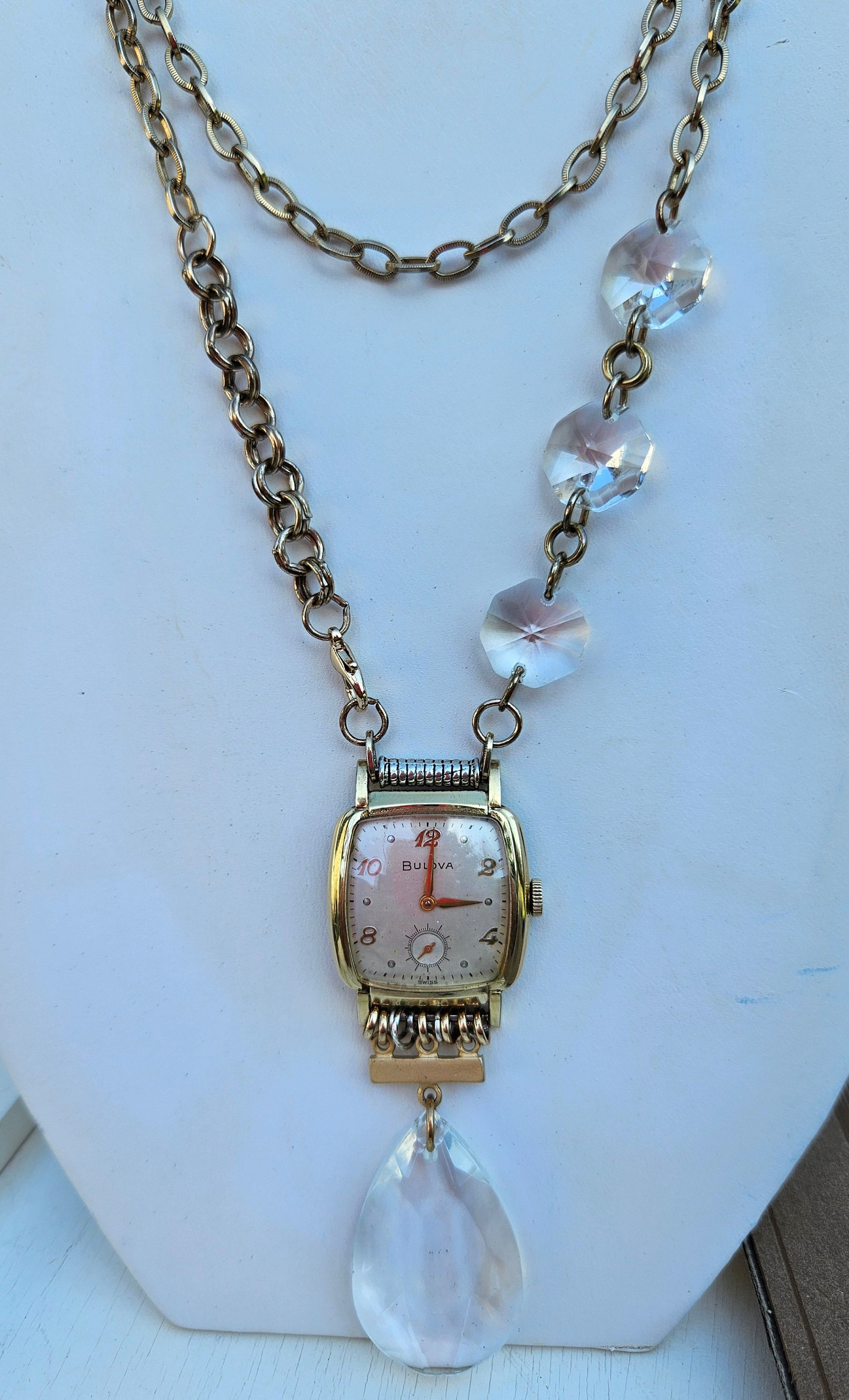 Vintage Bulova Watch Pendant Necklace, Repurposed Vintage Bulova Watch ...