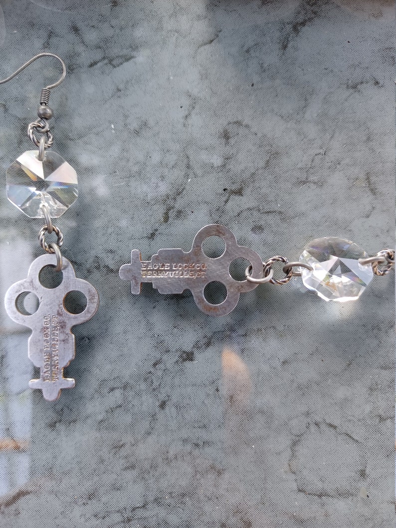 Vintage Key Earrings: Repurposed Chandelier Crystal Steampunk Jewelry ...