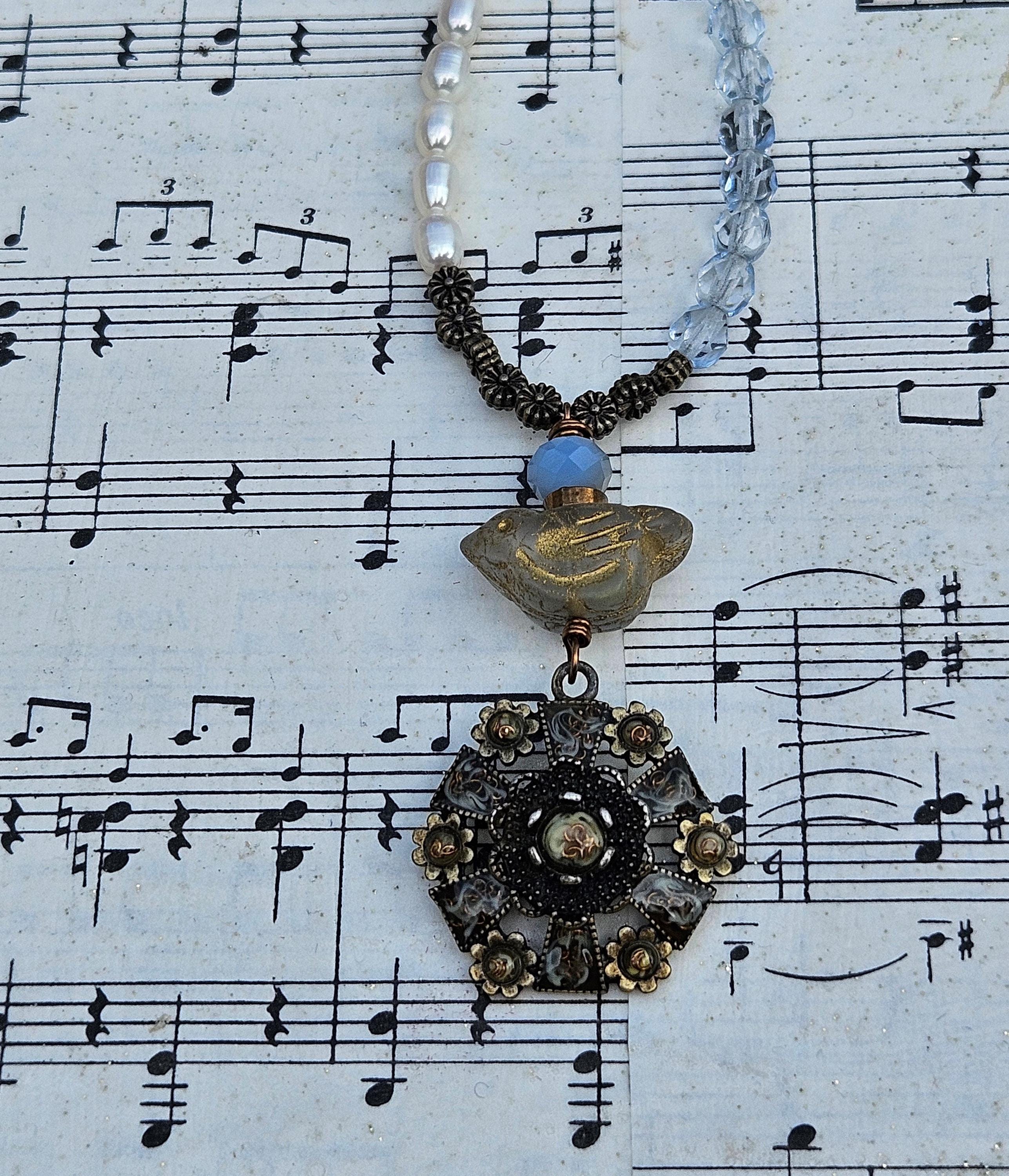 Freshwater Pearl Crystal Bird Necklace, Pearl Crystal Jewelry, Czech ...