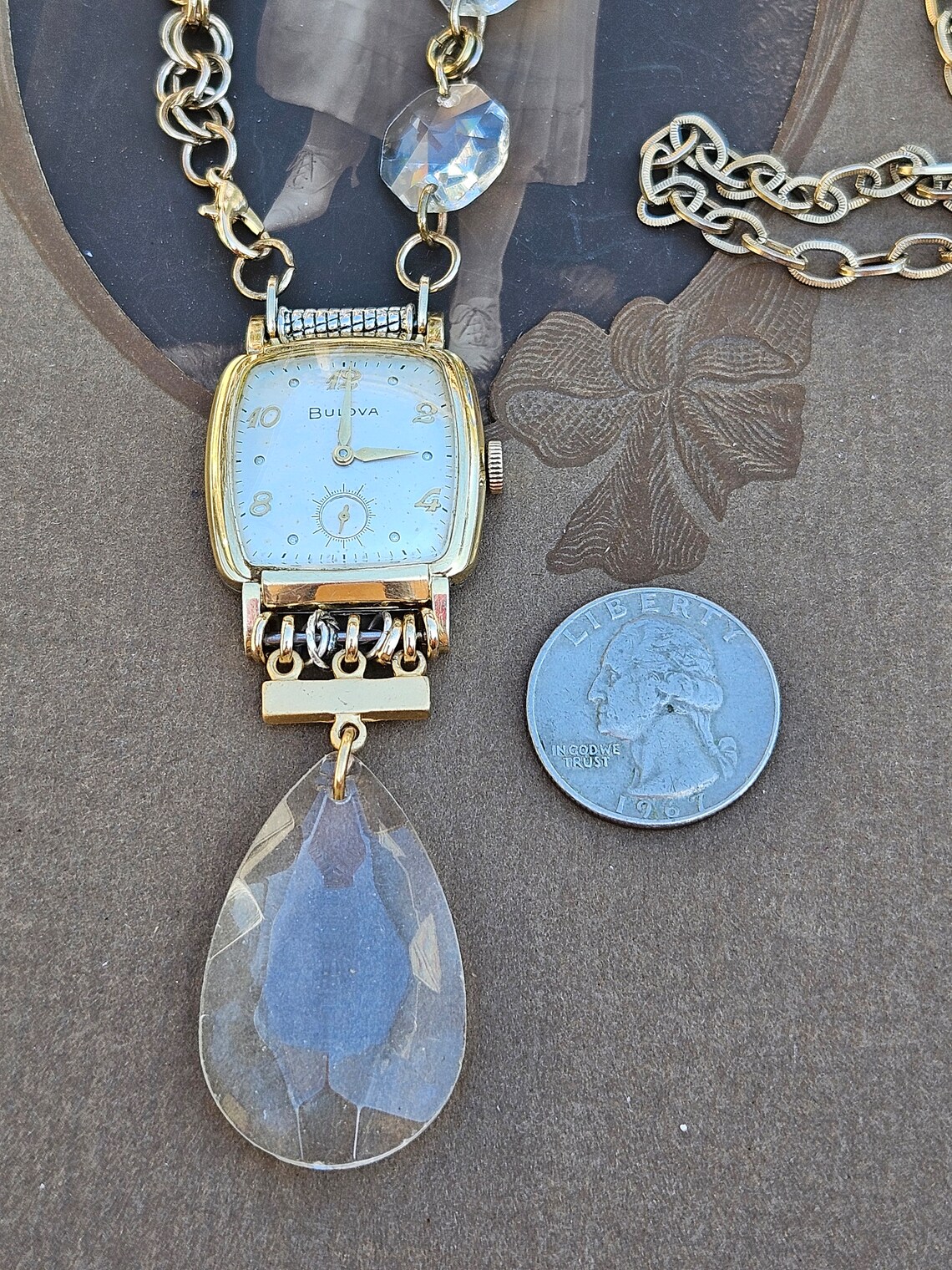 Vintage Bulova Watch Pendant Necklace, Repurposed Vintage Bulova Watch ...