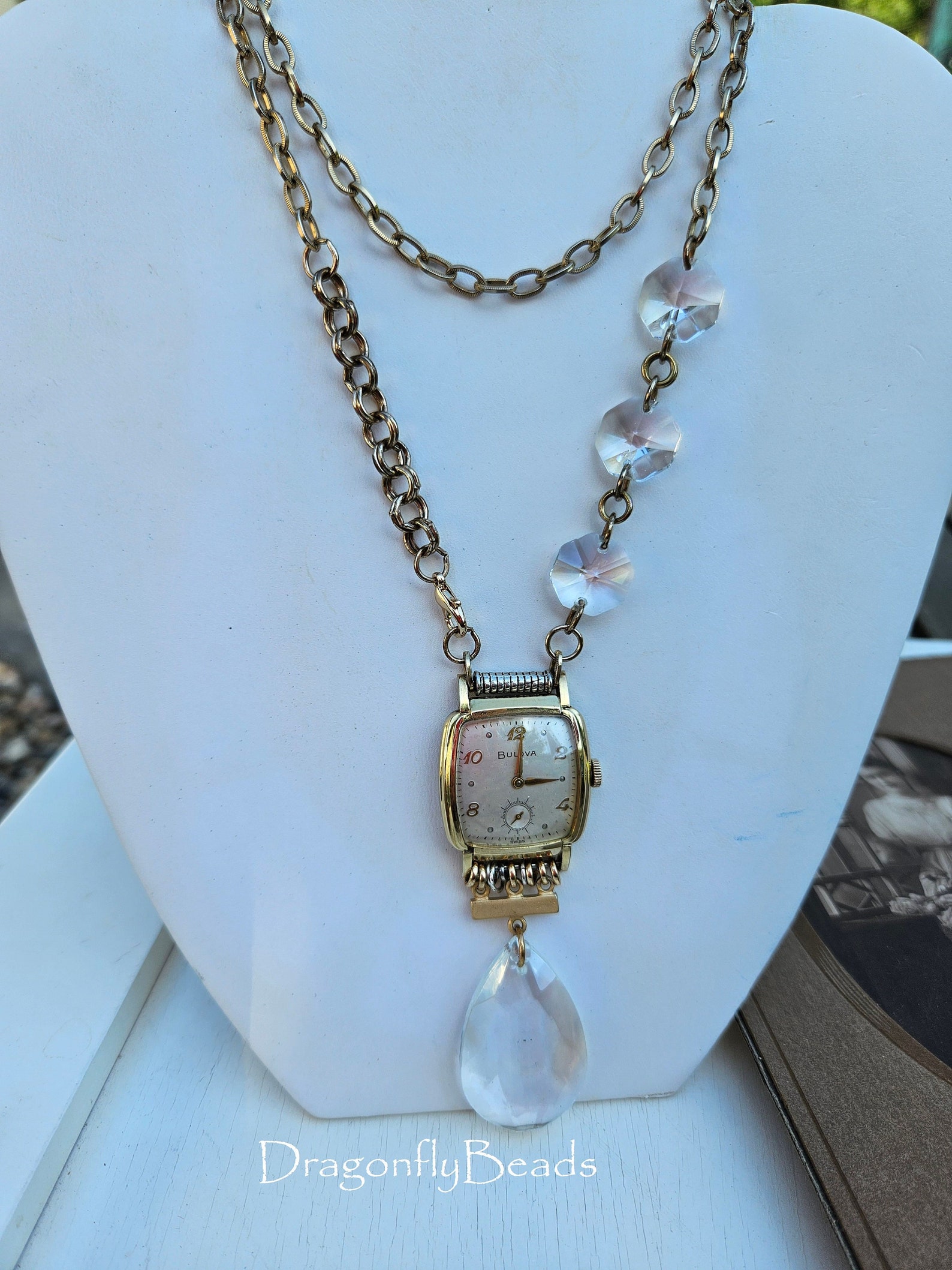 Vintage Bulova Watch Pendant Necklace, Repurposed Vintage Bulova Watch ...