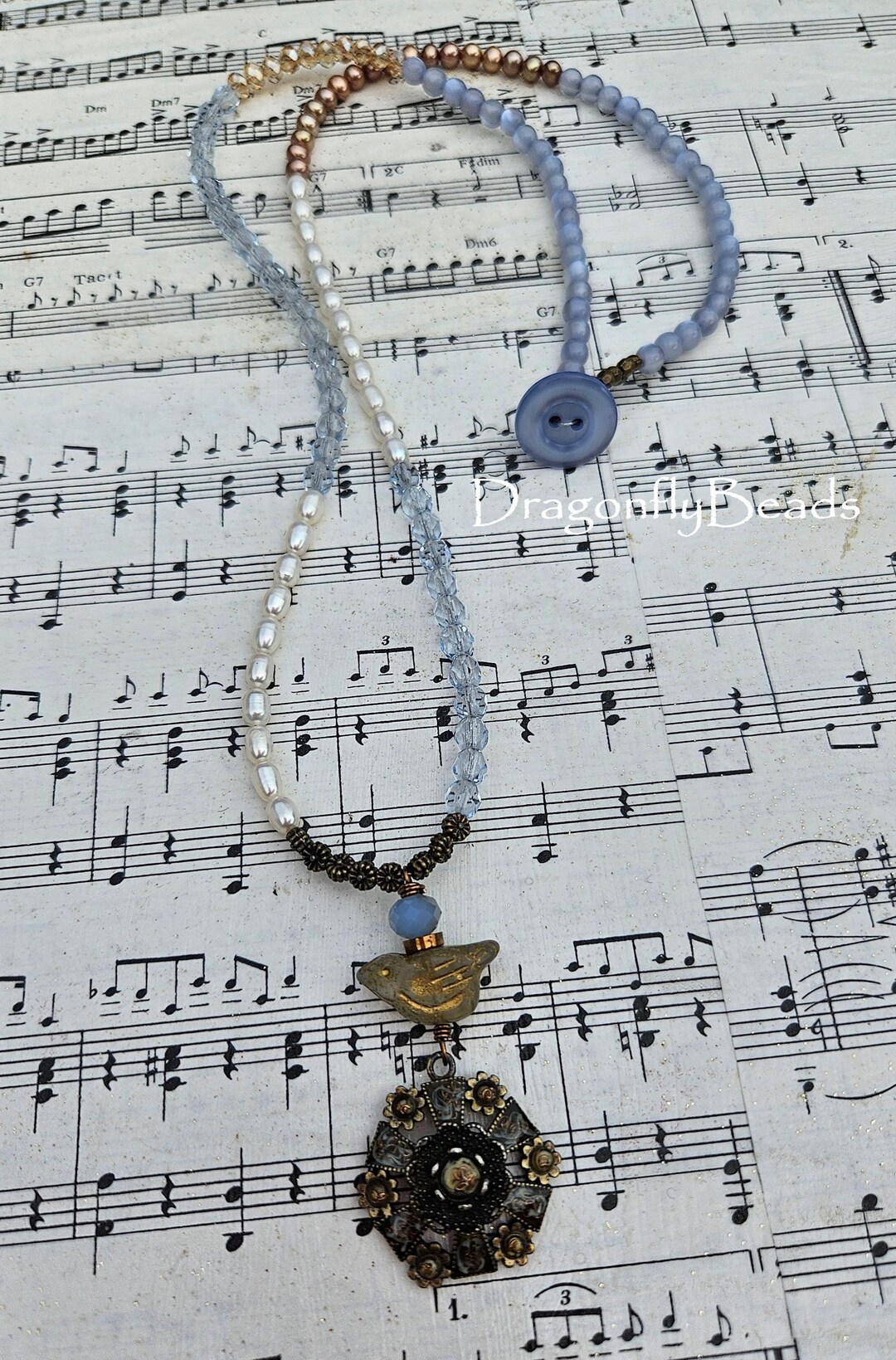 Freshwater Pearl Crystal Bird Necklace, Pearl Crystal Jewelry, Czech ...