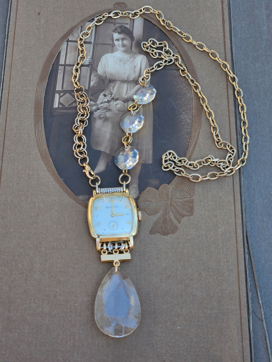 Vintage Bulova Watch Pendant Necklace, Repurposed Vintage Bulova Watch ...