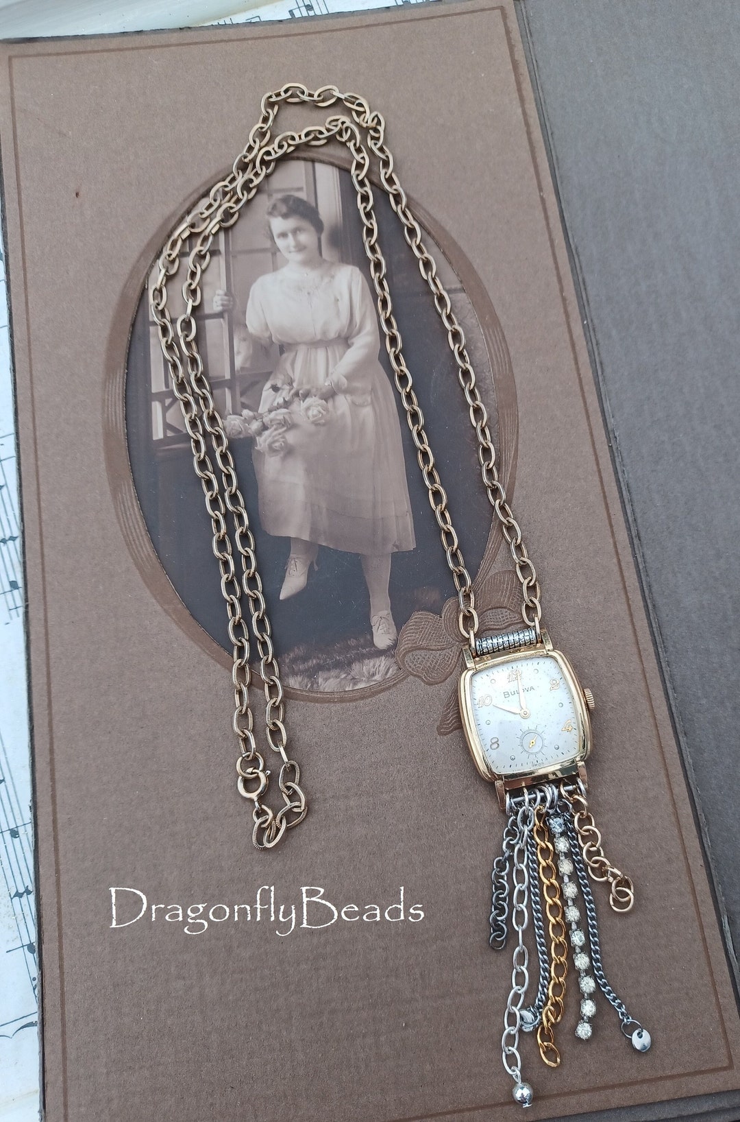 Vintage Bulova Watch Pendant Necklace, Repurposed Vintage Bulova Watch ...